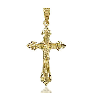 Certified 10k Yellow Gold Sparkle-Cut Crucifix Cross Pendant