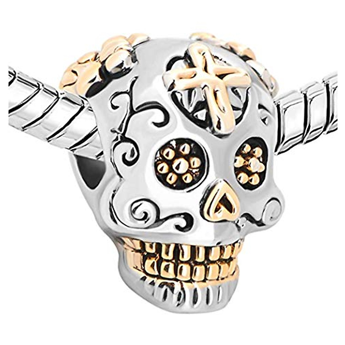 Fit Pandora Charms Silver Plated Skull Cross Silver Plated Dia De Los Muertos Beads