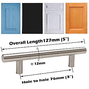 Gobrico 50 Pack Brushed Nickel Cabinet Pulls, Euro Style T Bar Cabinet Handles, Satin Nickel Dresser Drawer Pulls - 3" Hole Centers