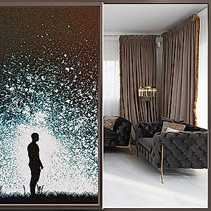 IOACIY Privacy Window Film Frosted Glass Sticker for Home Office Static Anti-UV Window Paper Decorative Window Covering for Bathroom (Universe Outer Space Starry Sky Red Blue-89, 17.7" x 23.6")