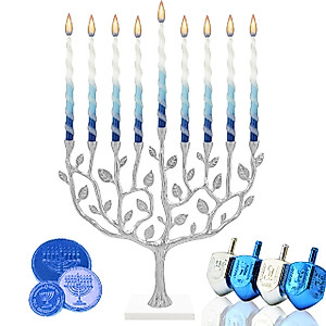 The Dreidel Company Deluxe Twisted Blue & White Hanukkah Menorah Candles for All 8 Nights of Chanukah (Single)