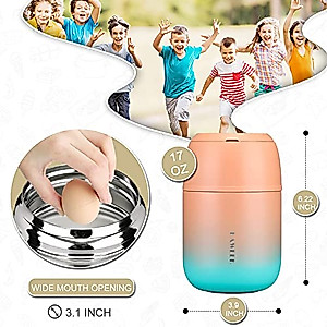 HAWEEK Insulated Food Container 17 oz Soup Thermo for Hot Food Adults, Stainless Steel Vacuum Lunch Box with Folding Spoon, Adult Kids Thermo Portable with Handle for School, Office, Outdoor