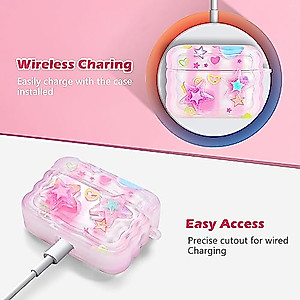 Cute AirPods Pro 2 Case with Love Pendant Colorful Round Bead Keychain, Glitter 3D Stars Design Soft Protective Cover Compatible with AirPods Pro 2nd Generation 2022 Case for Women and Girls
