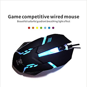SKYAE Wired Game Mouse Gaming Aggravating Iron Board Durable Use Shu Beautiful Cool USB Games Office Mouse Home Black