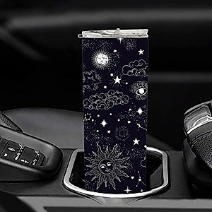 RNFENQS Goth Moon Skinny Tumblers with Lids and Straws, Halloween Black Vacuum Slim Coffee Mug 20 OZ for Men Women