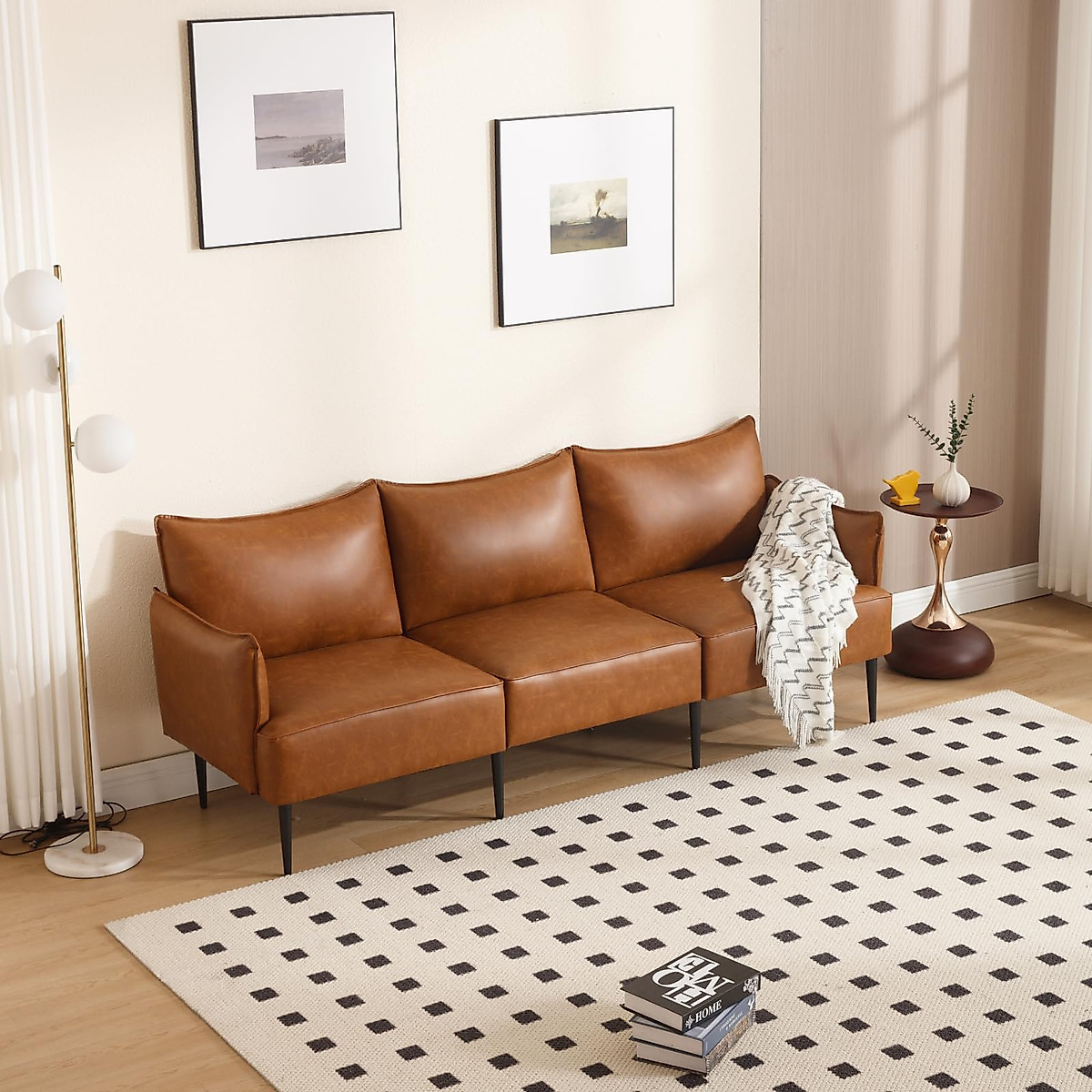 ROCITY Faux Leather Loveseat Sofa 53 Inch Small Love Seat Couch Modern Brown Sofa Couch for Home Living Room, 2 Seater, 20.7 Inch Deep Seats