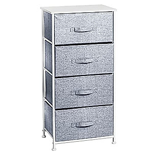 mDesign Tall Dresser Storage Tower Stand with 4 Removable Fabric Drawers - Steel Frame, Wood Top Organizer for Bedroom, Entryway, Closet - Jane Collection - Light Yellow/White