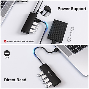 USB Hub,VEMONT 4-Port USB Data Hub with 3 Ports USB 2.0 HUB, 1port USB 3.0 HUB,Ultra Slim Portable High-Speed USB Splitter Applicable for PC Laptop, Desktop, Notebook, MacBook and More