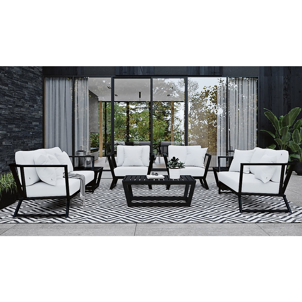 ZURI Modern Outdoor Patio Nadie Stainless Steel Sofa with Quick Drying Cushion - Black/White
