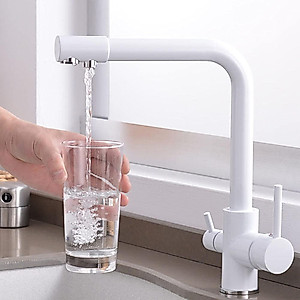 Sink Taps Kitchen Faucet 3 Way Brass 360° Rotation Hot and Cold Water Drinking Water 3 in 1 Kitchen Sink faucets White