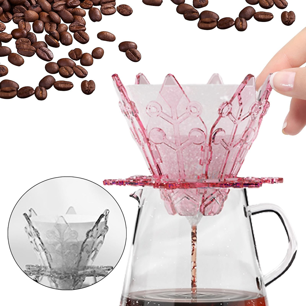 Pour over Coffee Filters Coffee Dripper Filter Cup Stylish Elegant Reusable Coffeeware Coffee Maker Dripper Coffee Funnel Drip for Home Cafe, Pink