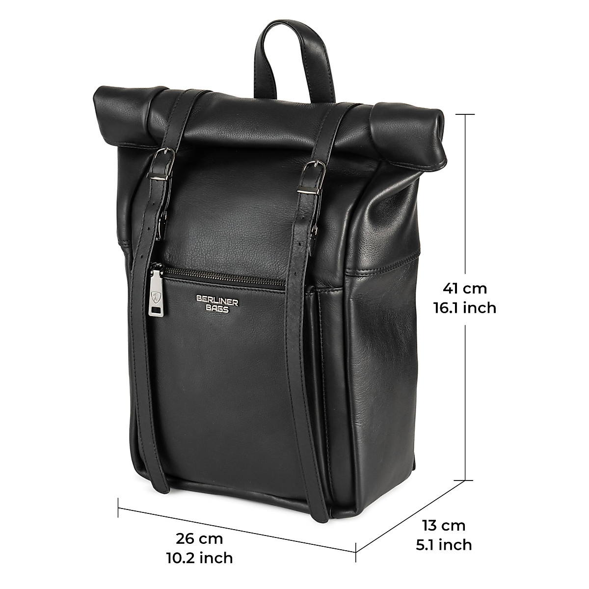 BERLINER BAGS Premium Leather Backpack Lille, Laptop Bag and Travel Rucksack for Men Women - Black