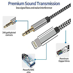 [Apple MFi Certified] iPhone to 3.5mm Car AUX Stereo Audio Cable (3FT/1M), Lightning to 3.5mm Nylon AUX Adapter Compatible with iPhone 14/13 Pro/12/11/XS/XR/X 8 7/iPad to Home Stereo/Speaker/Headphone