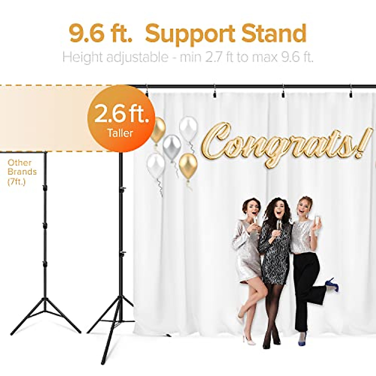 LimoStudio Large Heavy 10 x 9.6 feet Background Support System, Curtain Style Backdrop Stand, Sturdy Frame with 5 pcs Ring Holder Clip for Photography, Party, Family Events, AGG3003
