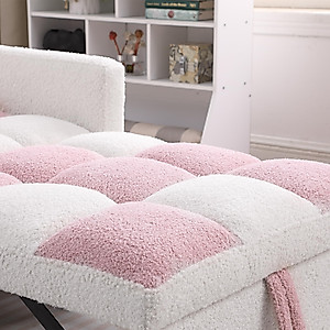 YESER Sleeper Sofa Bed, Lounge Sofa Bed Couch 3-in-1, Teddy Fabric Pull Out Sofa Bed, Convertible Sofa Bed Sleeper Chair with Pillow, Home Sofa Living Room Recliner Sofa Couch, Sofa Cama, Pink