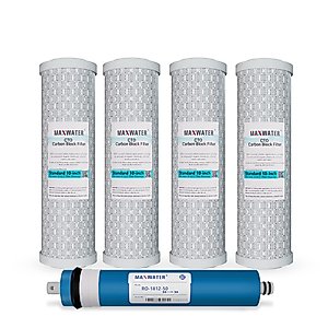 Max Water Set of 5 Filters Fits GE GXRV10AB01, FX12P FX12M, GXRM10G, GXRM10RBL RO Pre & Post Filter 50 GPD Membrane Filter, Reverse Osmosis Water Filter Combo Pack