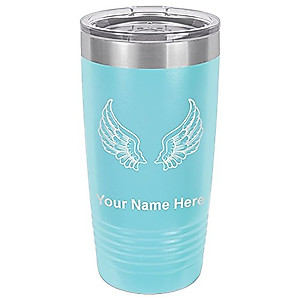LaserGram 20oz Vacuum Insulated Tumbler Mug, Angel Wings, Personalized Engraving Included (Light Blue)