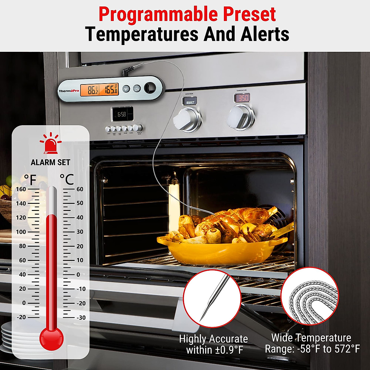 ThermoPro TP829 Wireless Meat Thermometer for Grilling and Smoking with ThermoPro TP610 Programmable Dual Probe Meat Thermometer with Alarm