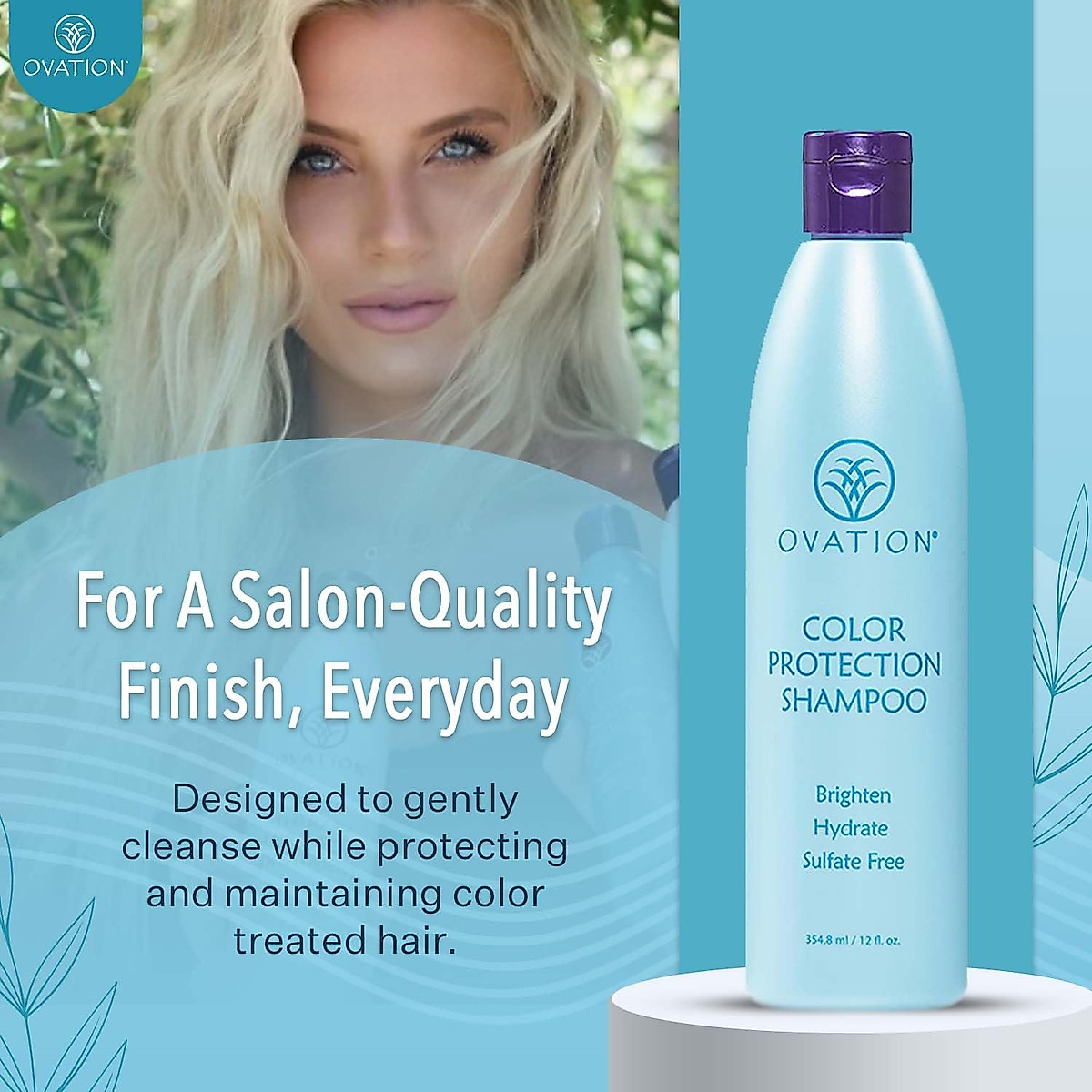 Ovation Color Protection Shampoo - Brightens and Hydrates Treated Hair - 12 oz - With Rice Bran, Avocado, Passionfruit Seed Oils