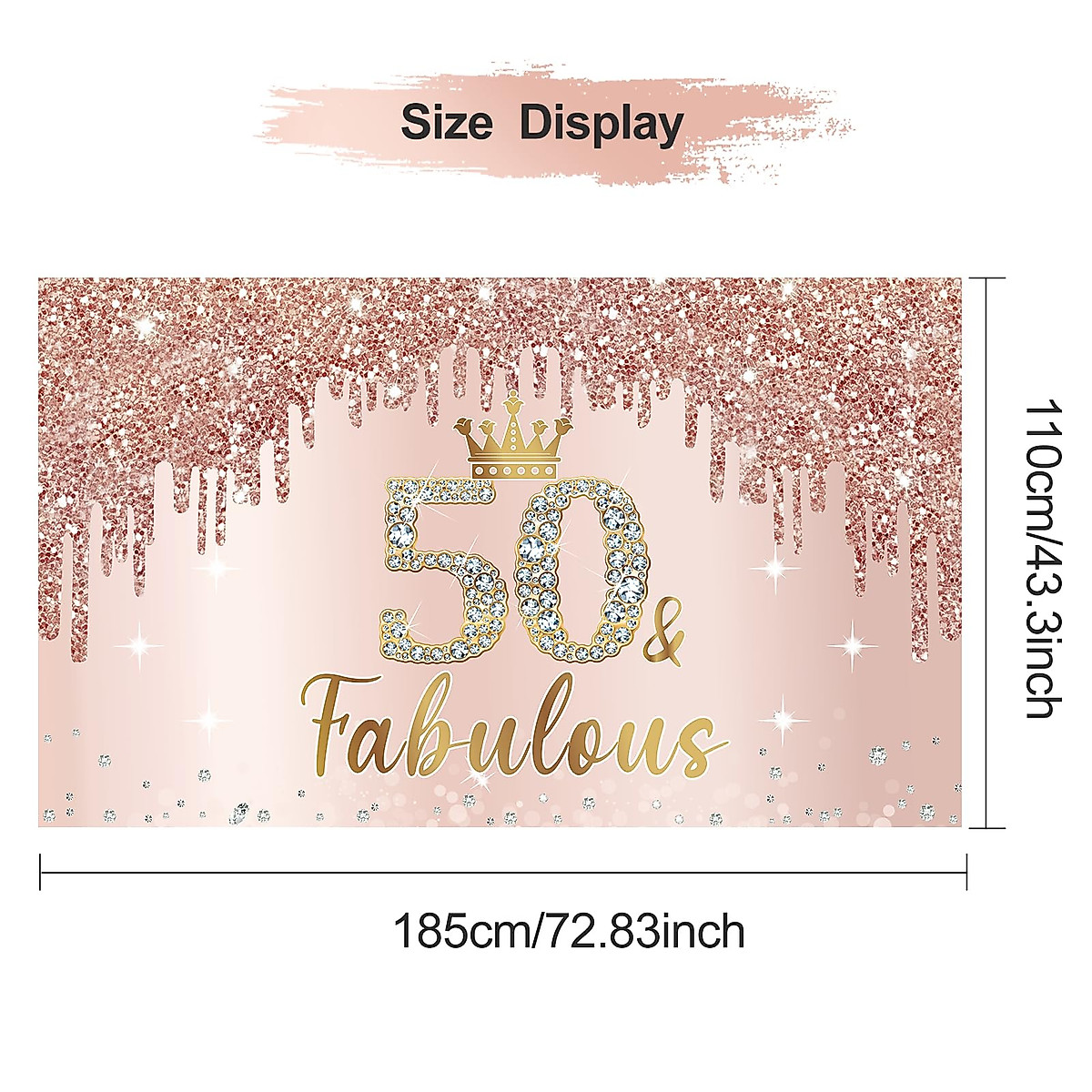 Rose Gold 50th Birthday Banner Party Decorations for Women, Pink Rose Gold 50 & Fabulous Happy 50th Birthday Banner Party Supplies, Fifty Years Old Bday Background Photo Sign for Indoor Outdoor