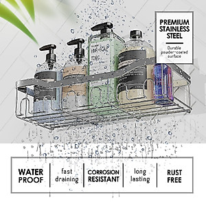Clara Clark Shower Caddy Adhesive Shower Organizer, Shower Shelf Caddy for Bathroom Storage & Home Decor, Large Capacity Shower Rack Storage, Rustproof Shower Shelves, Stainless Steel Shower Caddies