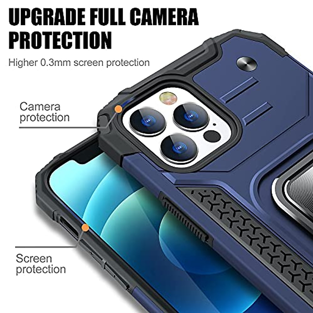JAME Case for iPhone 12 Pro Case, for iPhone 12 Case with [Tempered-Glass Screen Protector 2PCS], Military Grade Protection, with Ring Kickstand, Protective Case for iPhone 12/12 Pro 6.1” Blue