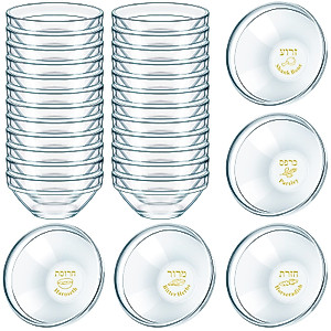 24 Pcs Passover Seder Plate Glass Dishes Liners Mini Plates 4 Sets of 6 with Hebrew and English Translation Glass Seder Plate Liners Decor for Passover Pesach Seder Round Glass Bowls, Small