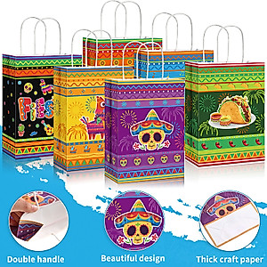 Pajean 18 Packs Fiesta Party Favor Bags with Handles, Cinco De Mayo Candy Bags Mexican Themed Paper Gifts Bags for Birthday Baby Shower Bridal Mexico Party Favor Supplies
