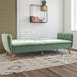 Novogratz Tallulah Memory Foam Sofa Bed, Light Green Velvet Futon,