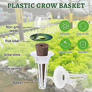 JOLINTAL 120Pcs Hydroponic Garden Accessories Pod Kit, Indoor Garden Accessories, with Transparent Lid, 30 Planting Sponges, 30 Planting Baskets, 30 Seed Labels, 30 Planting Domes, Planting Sponge Set