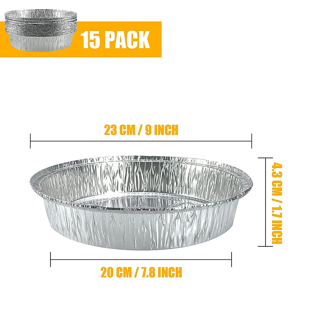 RTUDOPUYT 9 Inch Disposable Pie Pans, 15pc Aluminum Foil Pie Tins, Aluminum Foil Pans for Tart Baking, Storing, Serving & Reheating - Standard Size