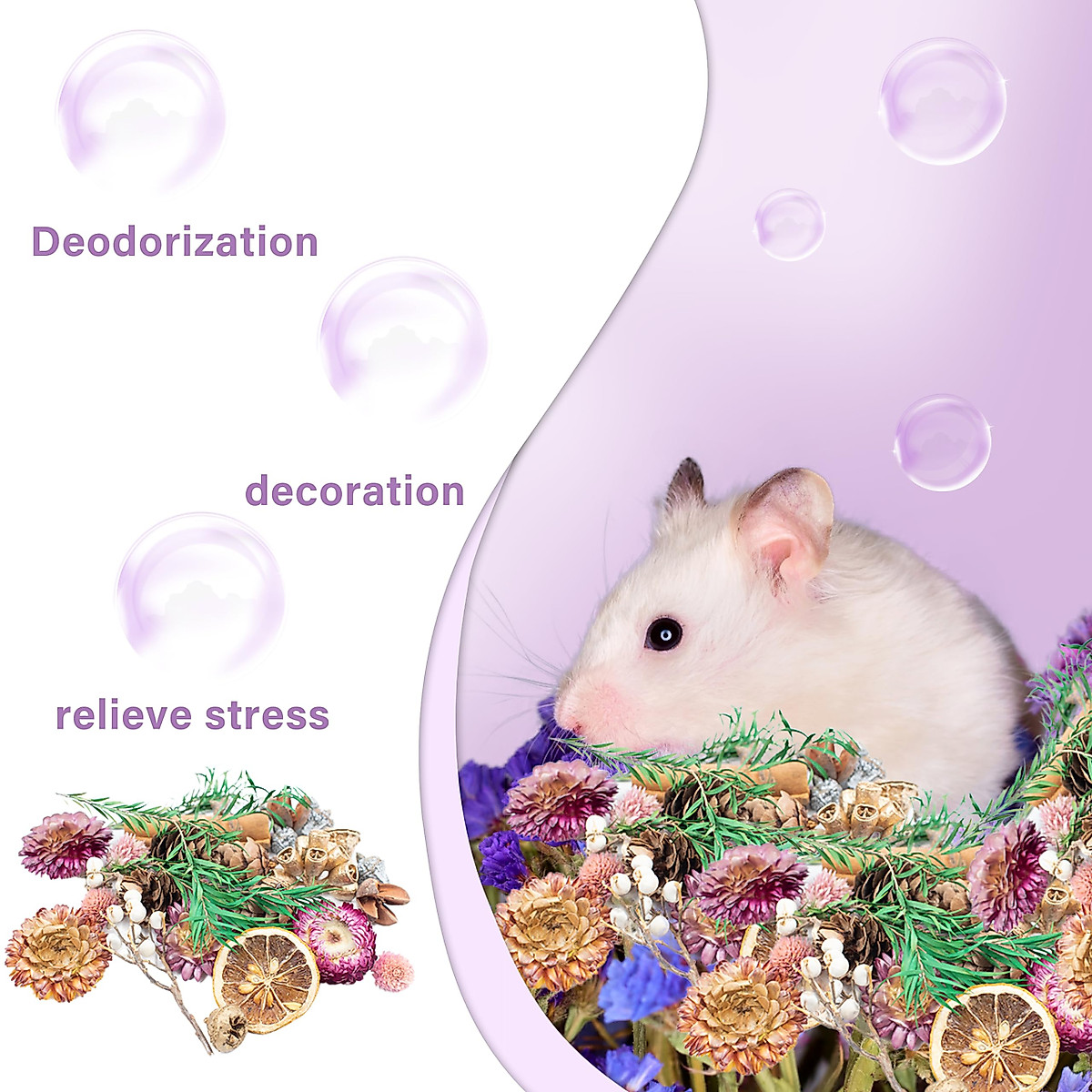 5.5 Oz Natural Flower & Herb Hamster Bedding, Small Animal Soft Flower and Dried Fruit for Hamster Cages and Habitat Decor, Flower Bedding Odor Control for Hamster Chinchilla and Other Small Pet