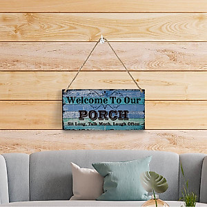 Farmhouse Porch Welcome Wooden Sign Wall Decor Rustic Welcome to Our Porch Wood Plaque Hanging Sign Decoration for Home Door 5”x10”