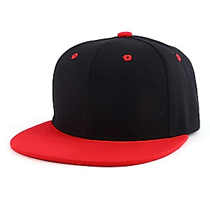Trendy Apparel Shop Infant to Toddler Kid's Plain Structured Flatbill Snapback Cap - Black Red