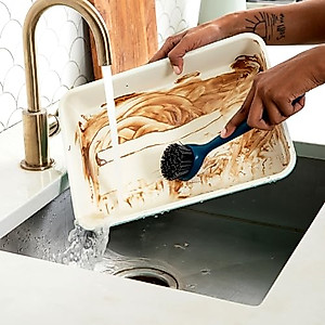 Full Circle Clean Ocean Heavy Duty Dish Brush, Cast Iron Brush with Handle, Tough Bristles, Ergonomic Grip, Long Handle, Built-in Scraper. Made Out of 100% Recycled Fishing Nets. Dishwasher Safe