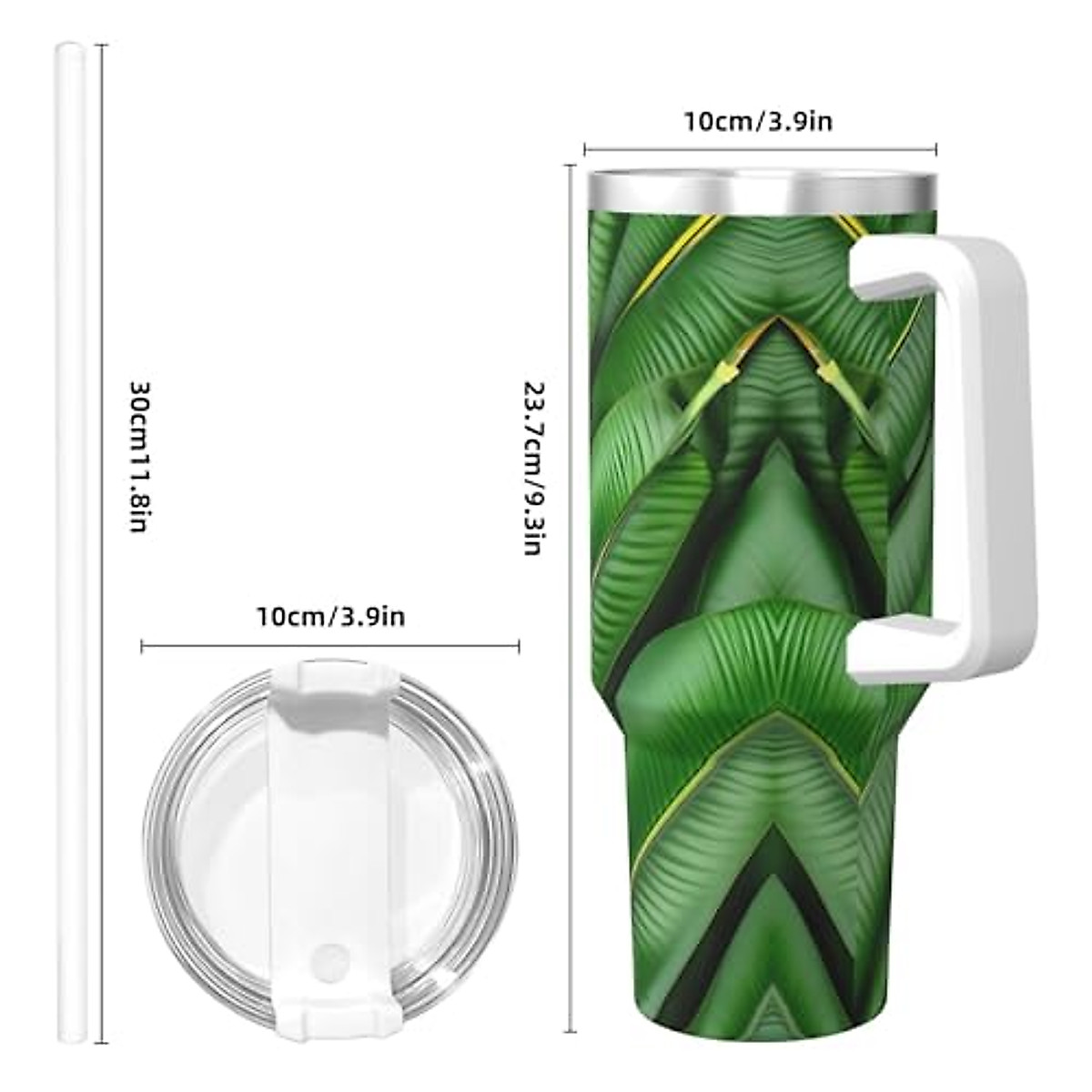 HULIBIN Banana Leaf Green Print Double Deck Stainless Steel Travel Coffee Cup With Lid 40 Oz Ice Bully Cup