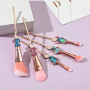 Stitch Makeup Brushes Bracelet Set - Ohana Interstellar Baby Stitch Makeup Brush and 8.26in Pandora Stitch Bracelet Gifts for Girls Women Birthday Christmas