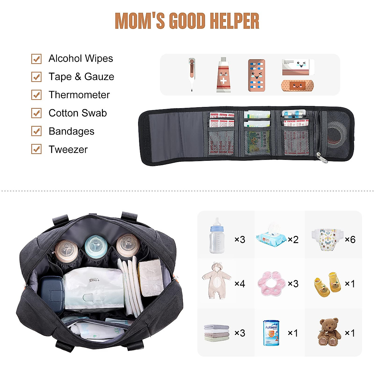 LOVEVOOK Diaper Bag Tote, Large Baby Tote Bag, Travel Diaper Tote for Mom and Dad with Changing Pad and First Aid Bag, Dark Gray