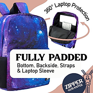 Fenrici Kids' Backpack with Lunch Box Gift Set for Boys and Girls, School Bag with Laptop Compartment and Insulated Lunch Bag, Galaxy Purple