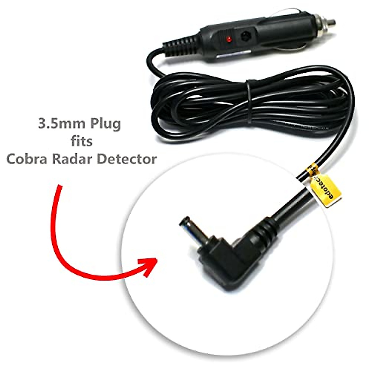 EDO Tech Car Adapter Cable Power Cord for Cobra Rad480i 250 350 450 500g 950 Xrs9955 Spx6655 Spx955 Spx5500 Esd9275 Esd9110 Esd7570 Rad450 Xrs9845 Xrs9880 Radar Laser Detector (6.5 ft Long)