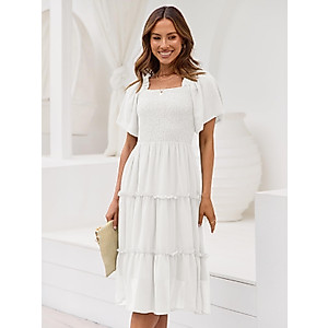 LILLUSORY Spring Midi Graduation Bridal Baby Shower Dresses Women 2024 Summer Casual Flowy Bridal Sun Sundress Trendy Brunch Cute Ladies Vacation Smocked Teacher Clothes Outfits White