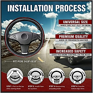 K KNODEL Universal Fit Steering Wheel Cover, Microfiber Leather Car Steering Wheel Cover, Anti-Slip Car Wheel Protector, 15 Inch (Red)