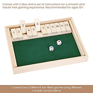 Bits and Pieces - Large Shut The Box Game - 3-in-1 Board Game - 12 Dice Board Game - Wooden Pub Tabletop Game Box - 2 Dice Included