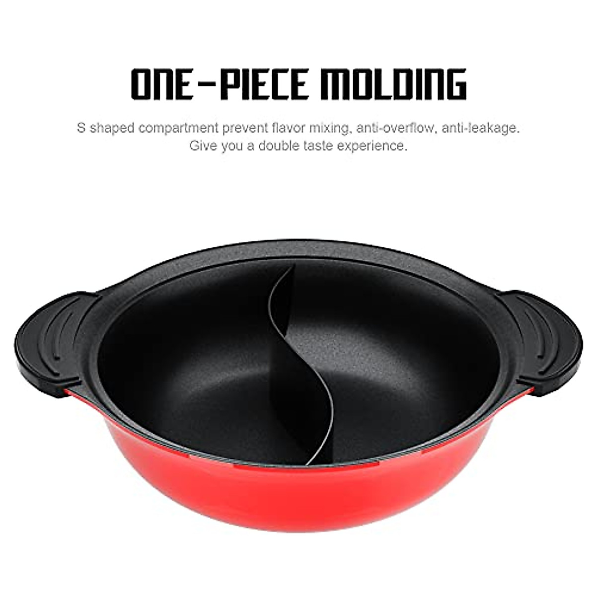 Hot Pot with Divider for Induction Cooker Dual Sided Soup Cookware Two-flavor Chinese Shabu Shabu Pot for Home Party Family Gathering, 4.5 Quart (Red)