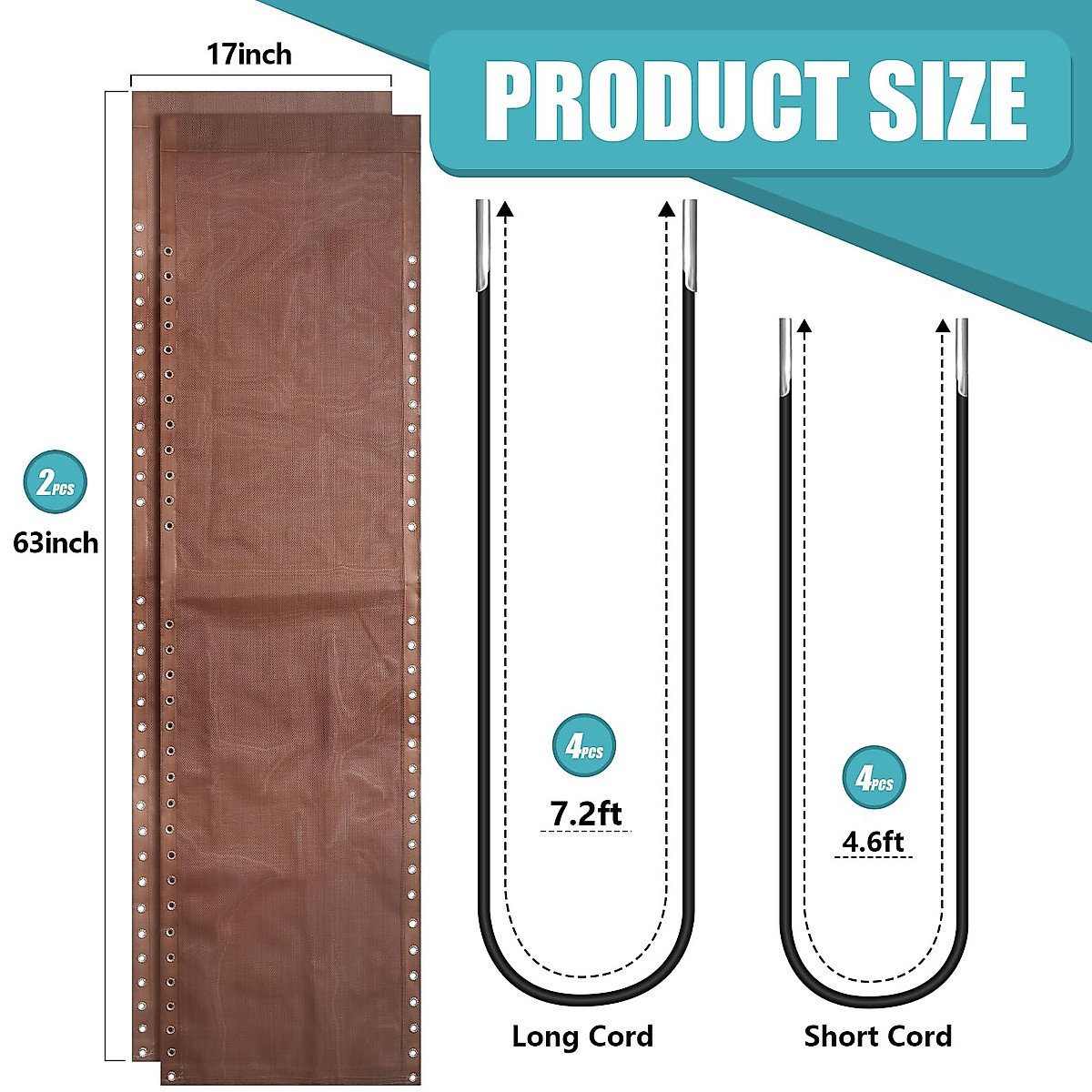 Queekay 2 Pcs Gravity Chair Replacement Fabric with 8 Bungee Cord Lounge Chair Cloth Mesh Patio Chair Repair Kit for Patio Recliner Outdoor Lawn Pool Beach Sling Chair(Brown, 63" x 17")