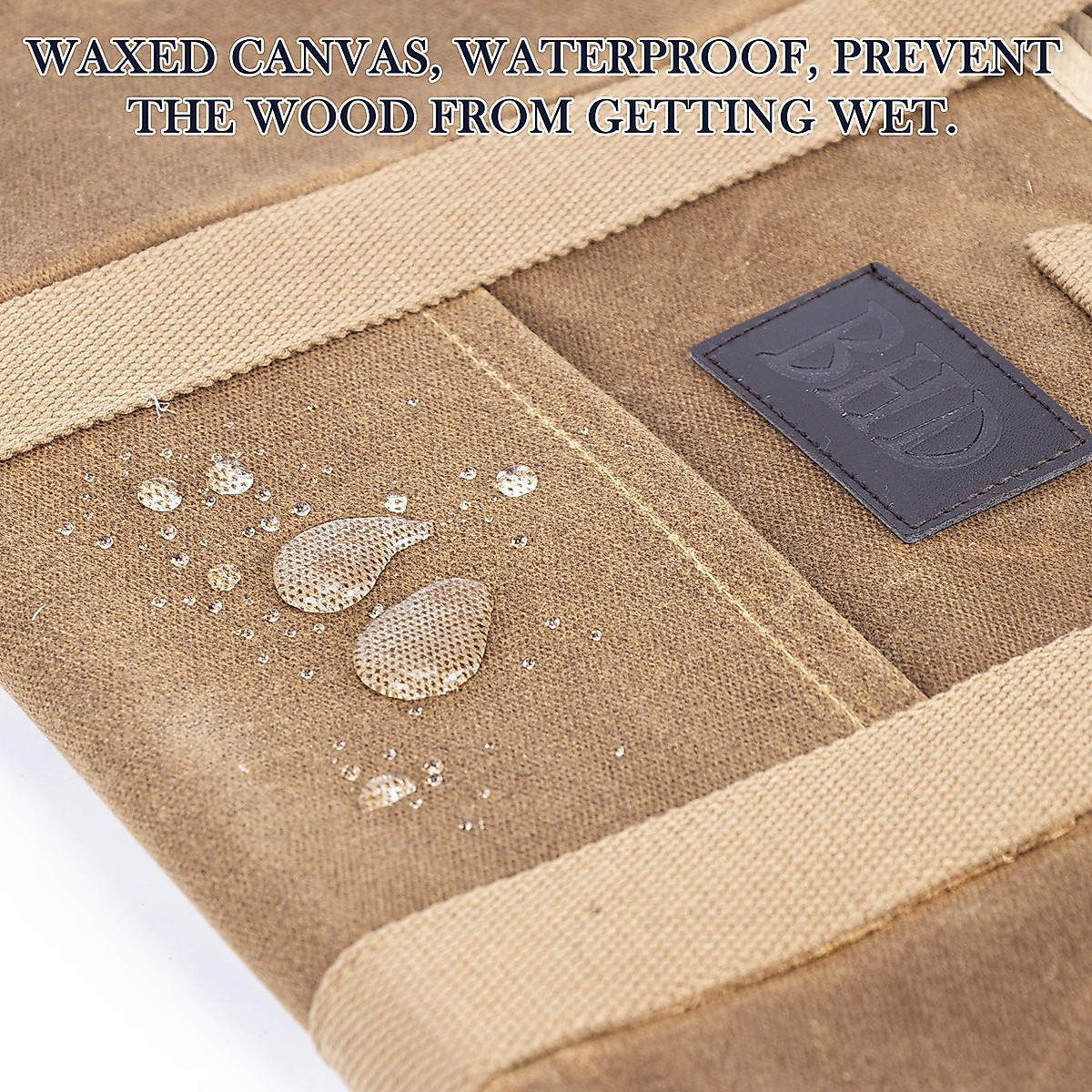 BHD Firewood Fireplace Carrier Logs Tote Holder 20 oz Waxed Canvas Sturdy Bag with Handles for Camping Indoor Outdoor Brown