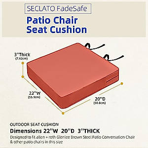 SECLATO Patio Chair Cushion 22x20x3 Inch Waterproof Outdoor Seat Cushions for Patio Furniture 5-Year Color Fastness Garden Sofa Couch Chair Pads with Handle and Adjustable Straps(2 Pack, Spice)