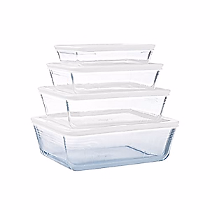 Ôcuisine 334S114 tempered borosilicate glass food storage rectangular, meal prep containers, oven cooking (without lids), BPA FREE, Made in france, Set of 4