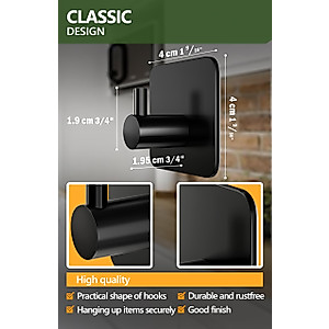 4smile Towel Hooks for bathrooms, Set of 6 - Black Adhesive Hooks, Durable Adhesive Wall Hooks - Strong Adhesive Towel Hooks, Stick on Hooks