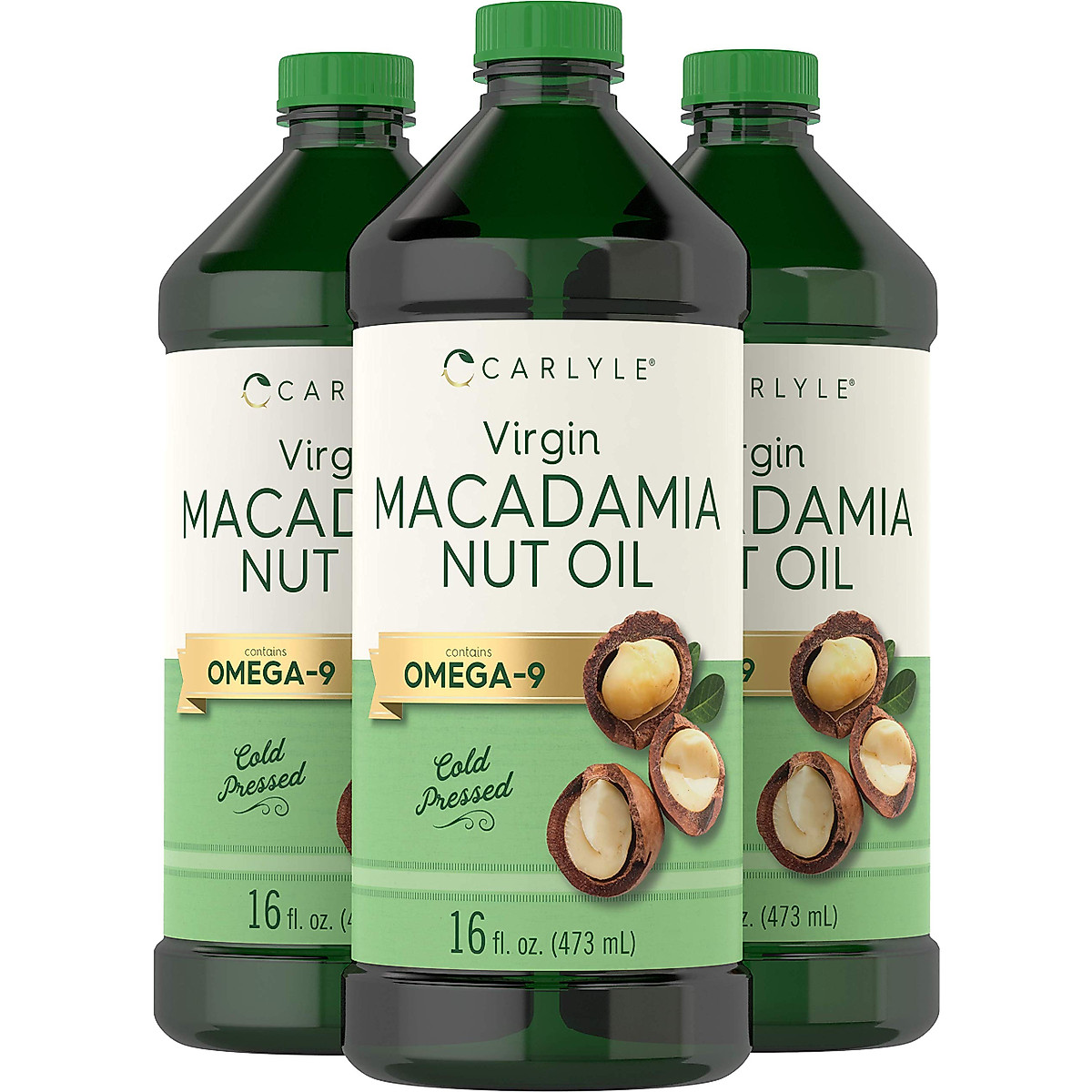 Carlyle Macadamia Nut Oil | 3 x 16 oz Bottles | Premium Cold Pressed | Food Grade | Vegetarian, Non-GMO, Gluten Free | Virgin Oil | Safe for Cooking, Great for Hair and Skin